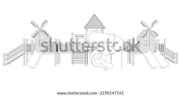 Outline Playground Slides Black Lines Isolated: เวกเตอร์สต็อก (ปลอดค่า ...