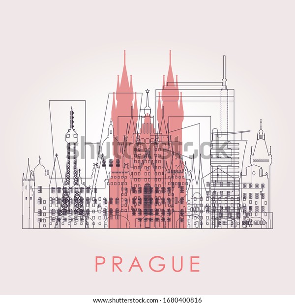 Outline Prague Skyline Landmarks Vector Illustration Stock Vector ...