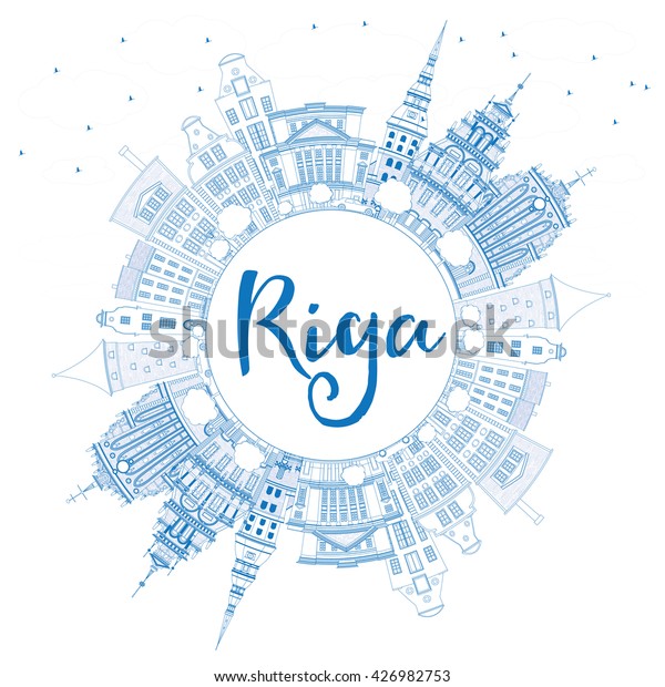 Outline Riga Skyline Blue Landmarks Copy Stock Vector (Royalty Free ...