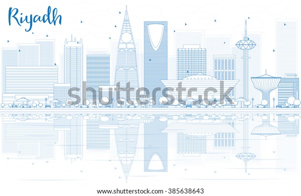 Outline Riyadh Skyline Blue Buildings Reflections Stock Vector (Royalty ...