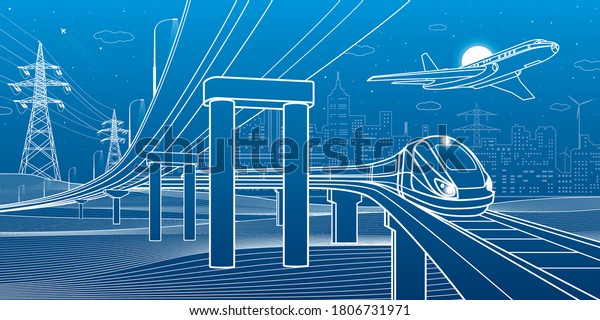 Outline Road Bridge Car Overpass Train Stock Vector (Royalty Free ...