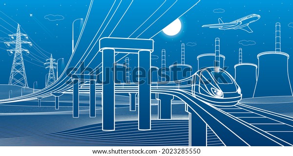 Outline Road Bridge Car Overpass Train Stock Vector (Royalty Free ...
