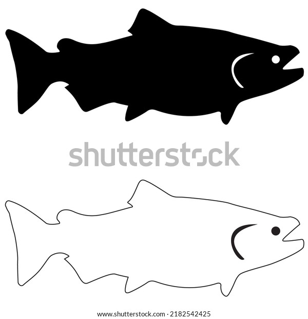 Outline Silhouette Salmon Stock Vector (Royalty Free) 2182542425 ...