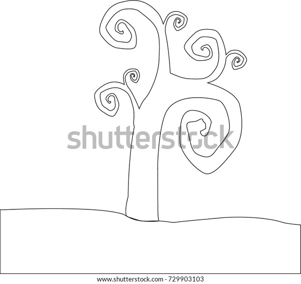 Outline Silhouette Tree Curly Branches Isolated Stock Vector (Royalty ...