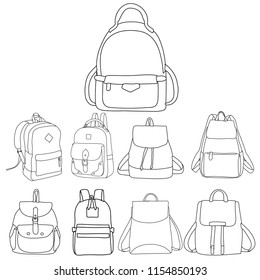 Outline Sketch Backpack Set Stock Vector (Royalty Free) 1154850193 ...