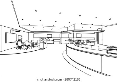High Angle Transparent View of Empty Modern Office Interior Layout ...