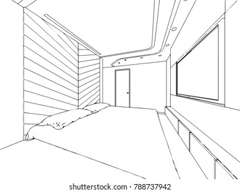 Outline Sketch Drawing Perspective Interior Space Stock Vector (Royalty ...