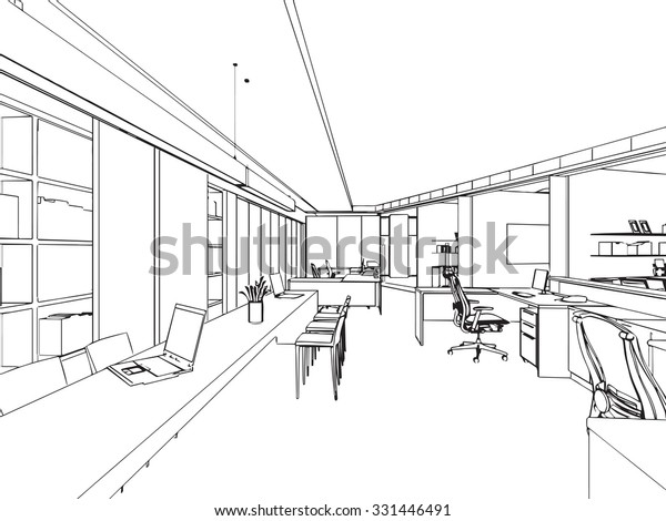 Outline Sketch Drawing Perspective Interior Space Stock Vector (Royalty ...