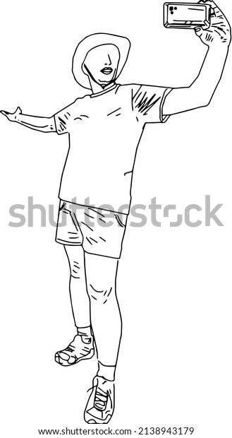 Outline Sketch Drawing Vector Traveling Man: เวกเตอร์สต็อก (ปลอดค่า ...