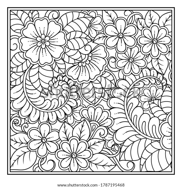 Outline Square Flower Pattern Mehndi Style: стоковая векторная графика ...