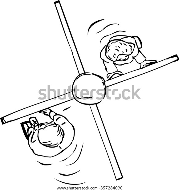 Outline Two People Pushing Through Turnstile Stock-vektor (royaltyfri ...