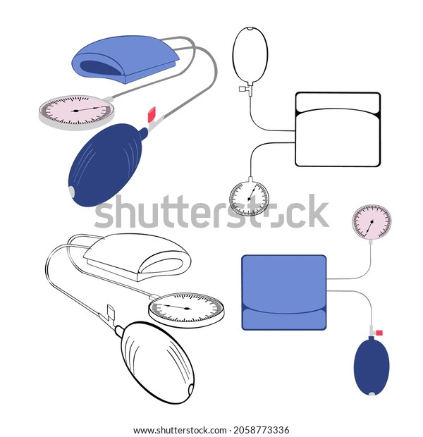 Outline Vector Illustration Four Bloodpressure Cuffs Stock Vector ...