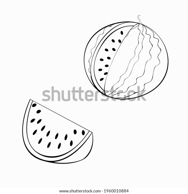 Outline Vector Illustration Two Cut Watermelons Stock Vector (Royalty ...