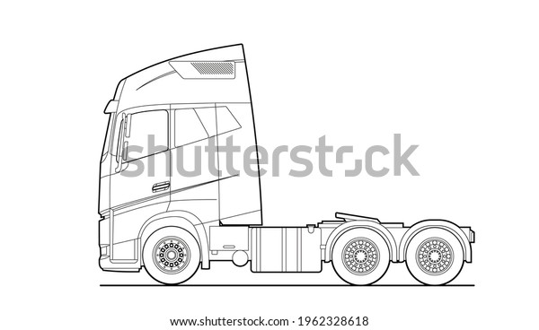 Outline Vector Truck Lorry Side View Stock Vector (Royalty Free ...