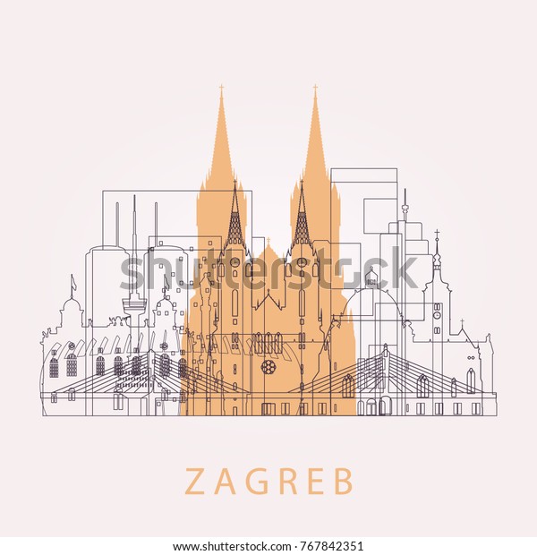 Outline Zagreb Skyline Landmarks Vector Illustration Stock Vector ...