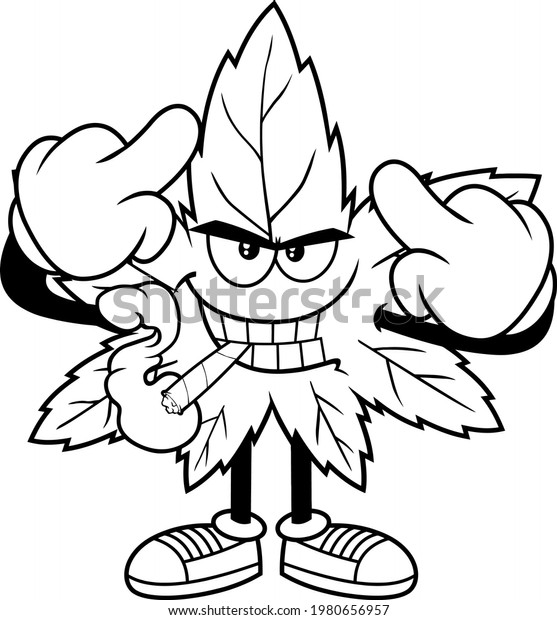 Outlined Angry Marijuana Leaf Cartoon Character Stock Vector (Royalty ...
