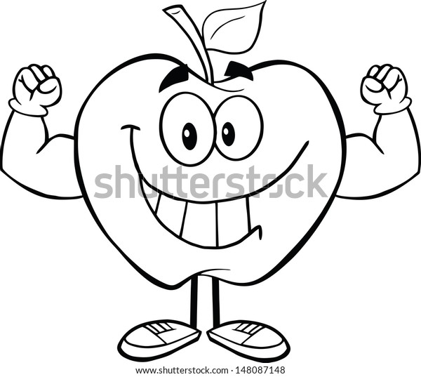 Outlined Apple Cartoon Character Muscle Arms Stock Vector (Royalty Free ...