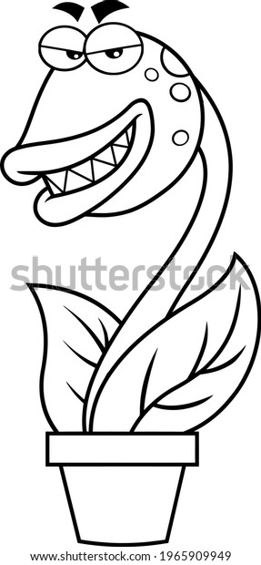 Outlined Evil Carnivorous Plant Cartoon Character Stock Vector (Royalty ...