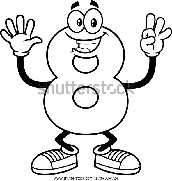 Outlined Funny Number Eight 8 Cartoon Stock Vector (Royalty Free ...