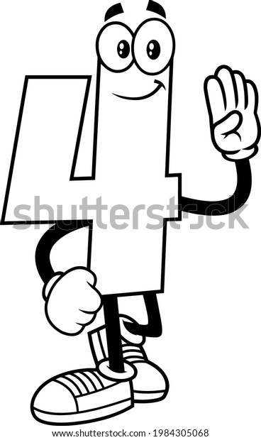 Outlined Funny Number Four 4 Cartoon Stock Vector (Royalty Free ...