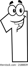 Outlined Funny Number One 1 Cartoon Stock Vector (Royalty Free ...