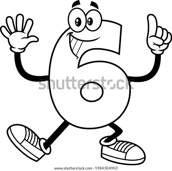 Outlined Funny Number Six 6 Cartoon Stock Vector (Royalty Free ...