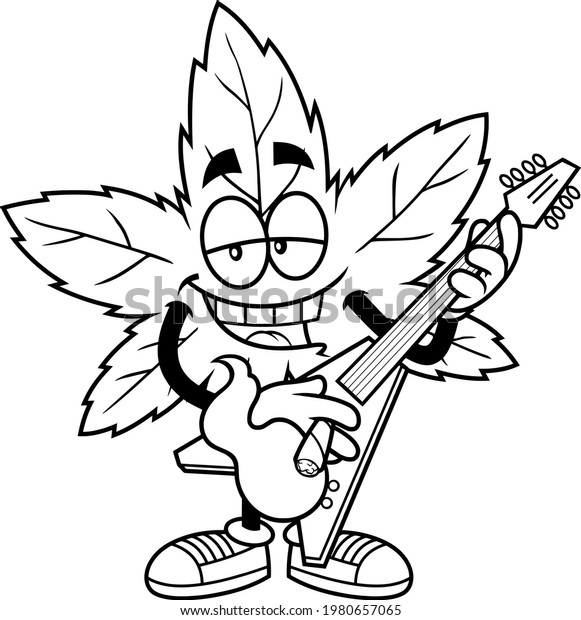 Outlined Happy Marijuana Leaf Cartoon Character Stock Vector (Royalty ...