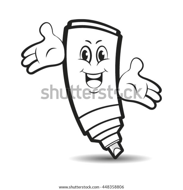 Outlined Happy Marker Pen Cartoonvector Drawing Stock Vector (Royalty ...