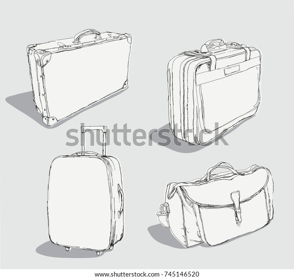 Outlined Luggage Set Sketch Drawing Vintage Stok Vektör (Telifsiz ...