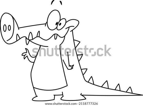 Outlined Smiling Crocodile Alligator Waving His 库存矢量图（免版税）2118777326 ...
