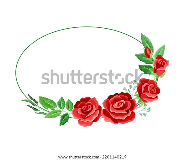 Oval Rose Frame Red Lush Bud Stock Vector (Royalty Free) 2201140219 ...