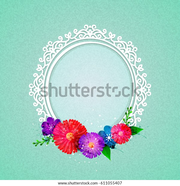Oval Shaped Floral Frame Design Colorful Stock Vector (Royalty Free ...