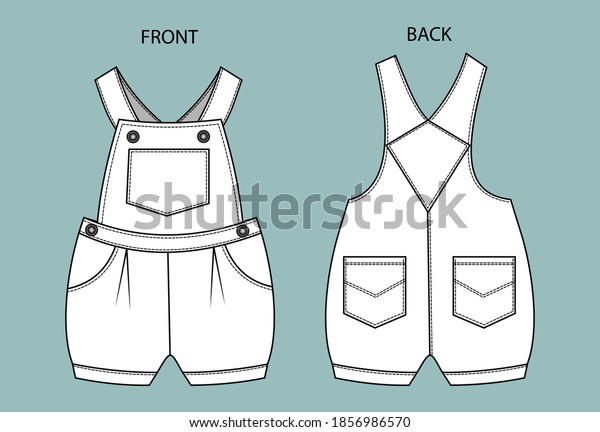 Overall Kids Front Back View Overall Stok Vektör (Telifsiz) 1856986570