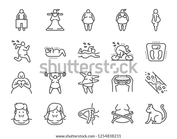 Overweight Line Icon Set Included Icons Stock Vector (Royalty Free ...