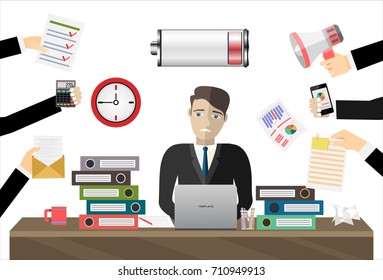 Overworked Business Man Work Laptop Computer Stock Vector (Royalty Free ...