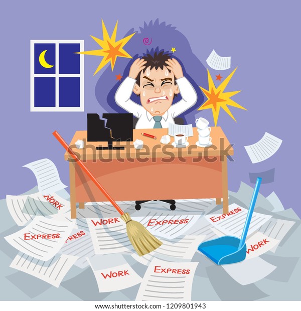 Overworked Businessman Stress Pulling His Hair Stock Vector (Royalty ...
