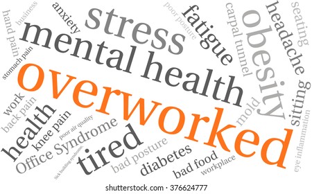 Overworked Word Cloud On White Background Stock Vector (Royalty Free ...