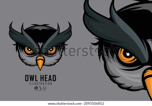 Owl Head Illustration Gray Background Stock Vector (Royalty Free ...