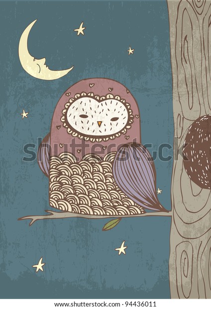 Owl Moon Stars Illustrationvector Stock Vector (Royalty Free) 94436011 ...