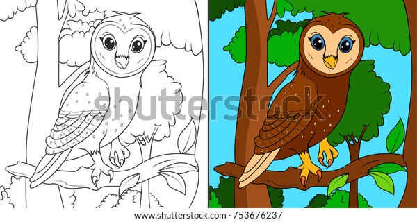 Owl On Trees Line Art Illustration Stock Vector (Royalty Free ...