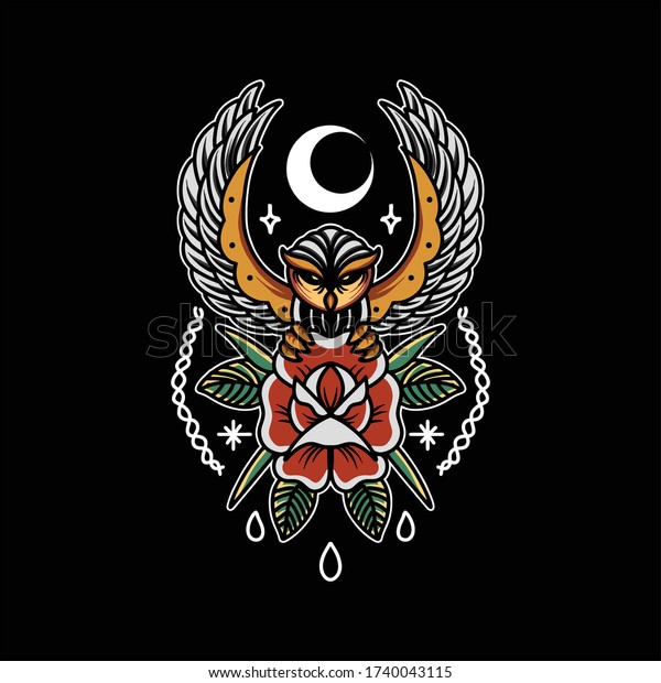 Owl Rose Tattoo Vector Design Stock Vector (Royalty Free) 1740043115 ...