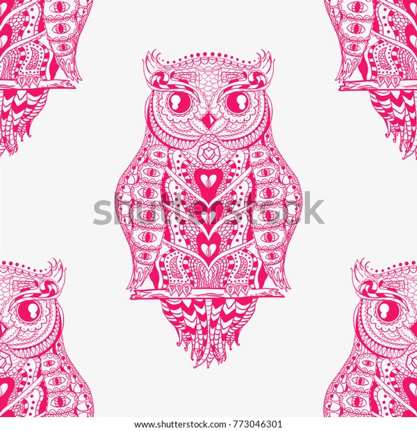 Owl Seamless Pattern Zentangle Design Hand Stock Vector (Royalty Free ...