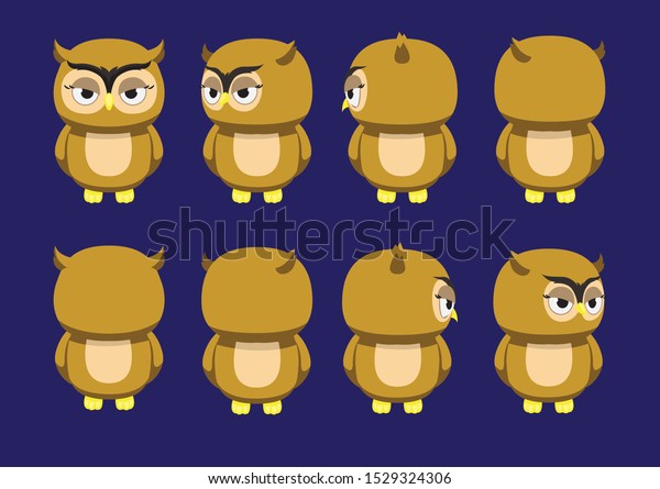 Owl Spinning Head Character Animation Cartoon 스톡 벡터(로열티 프리) 1529324306
