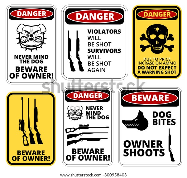 Owner Shoots Humorous Comic Danger Sign Stock Vector (Royalty Free ...