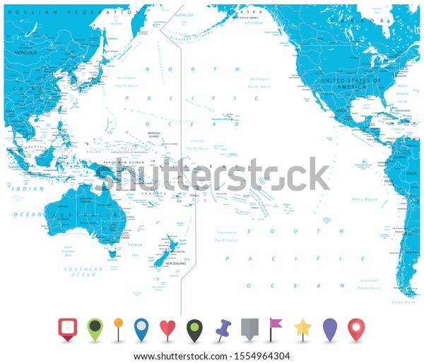 Pacific Ocean Map and Roads with map icons. Detailed Pacific Ocean ...