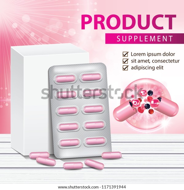 Pack Dietary Supplement Banner Vector Illustration Stock Vector ...