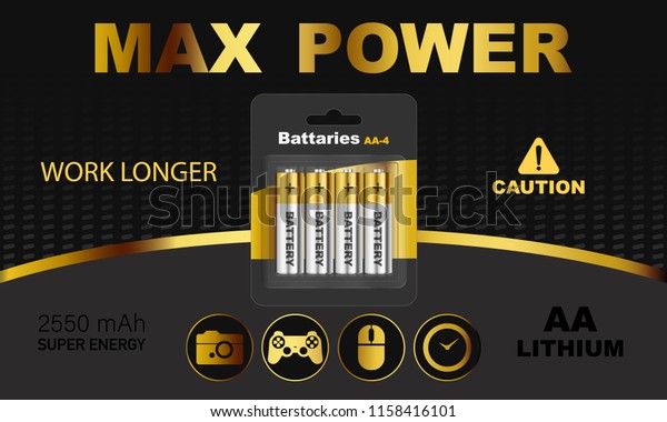 Package Metallic Batteries Advertisement Layout Template Stock Vector ...