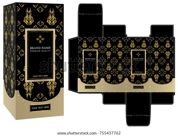 Packaging design, black and gold luxury box design template and mockup ...