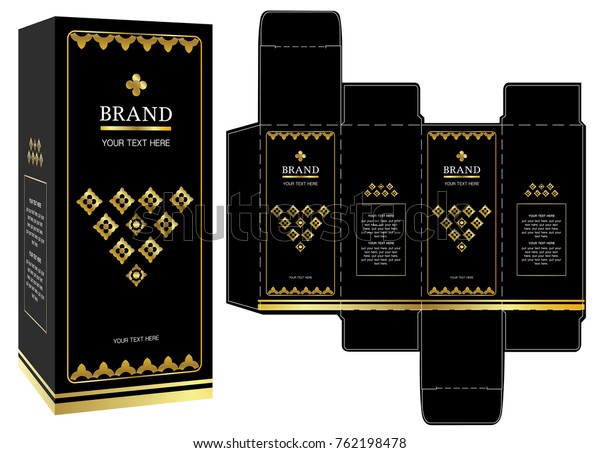 Packaging design, black and gold luxury box design template and mockup ...