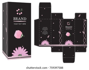 Packaging Design Pink Flowers On Black Stock Vector (Royalty Free ...